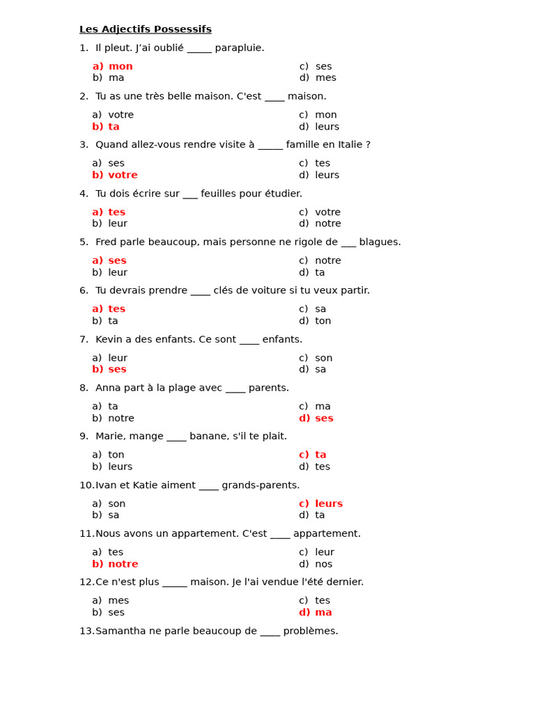 Les Adjectifs Possessifs | PDF