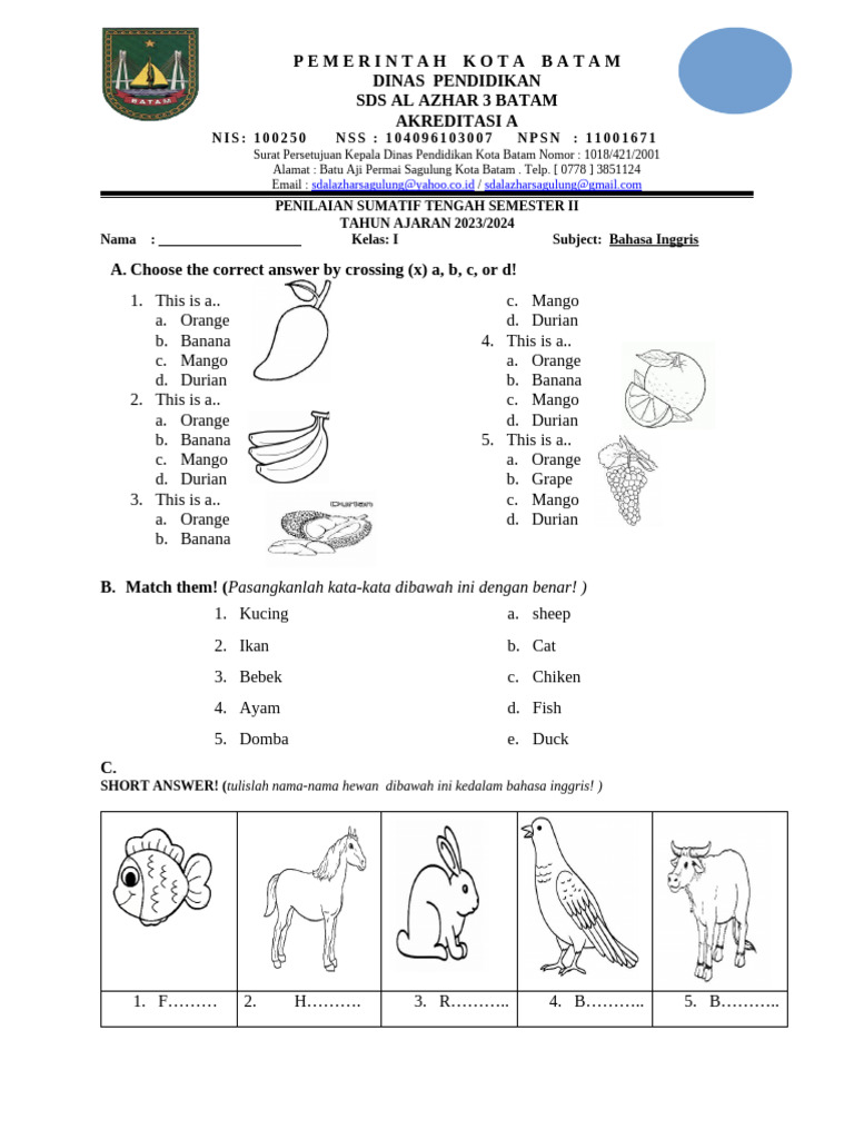 KUMPULAN SOAL PTS KELAS B.ING & KBD 2024 New Edit | PDF