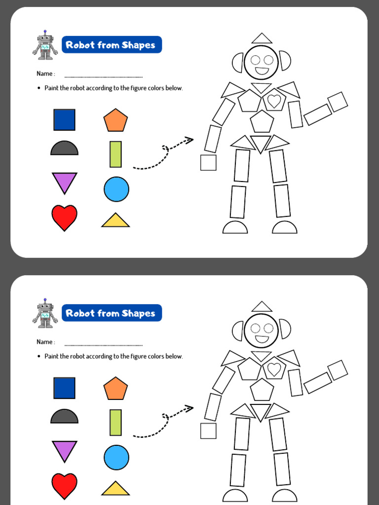 Robot From Shapes Coloring Worksheet Fun Activity Primary School ...