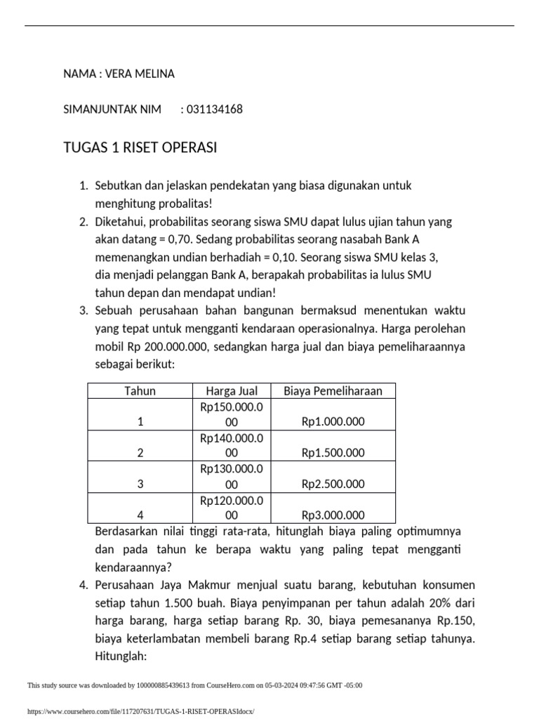 Tugas 1 Riset Operasi | PDF