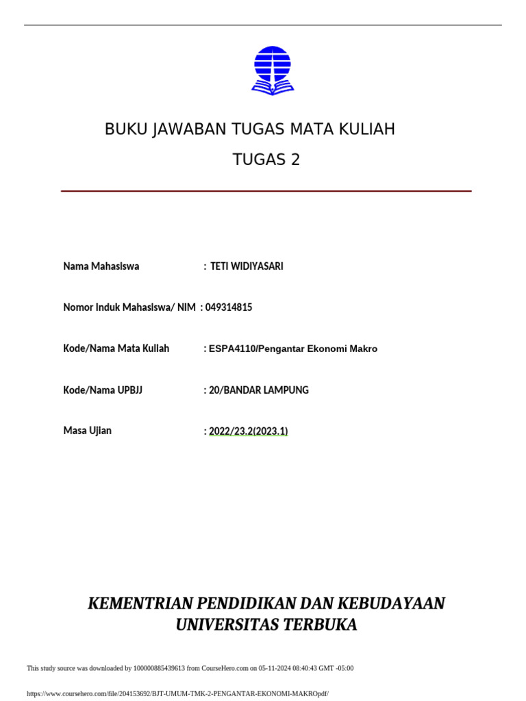 BJT Umum TMK 2 Pengantar Ekonomi Makro PDF | PDF