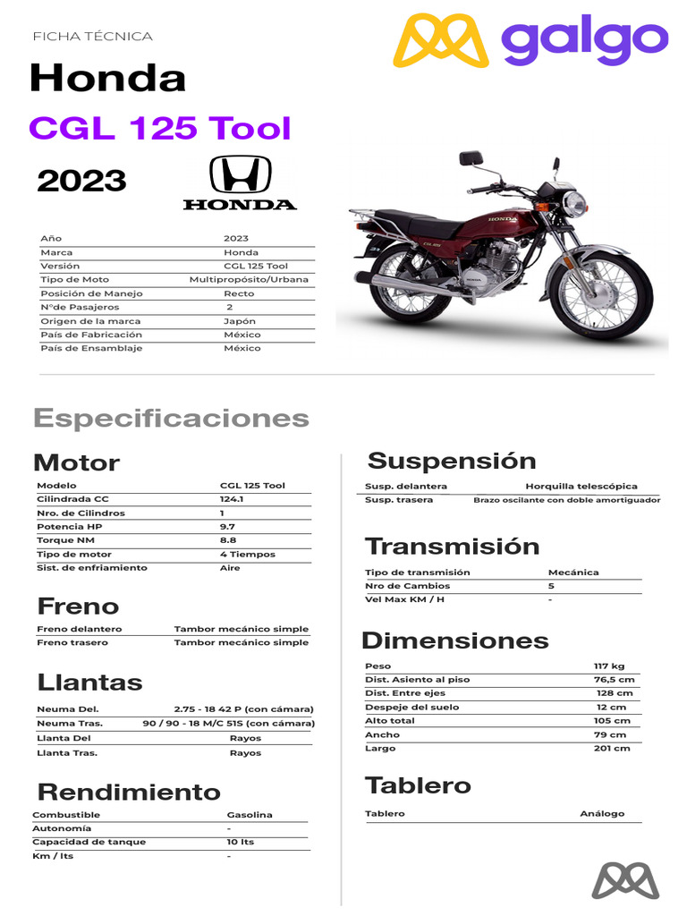 Ficha Técnica Honda CGL | PDF