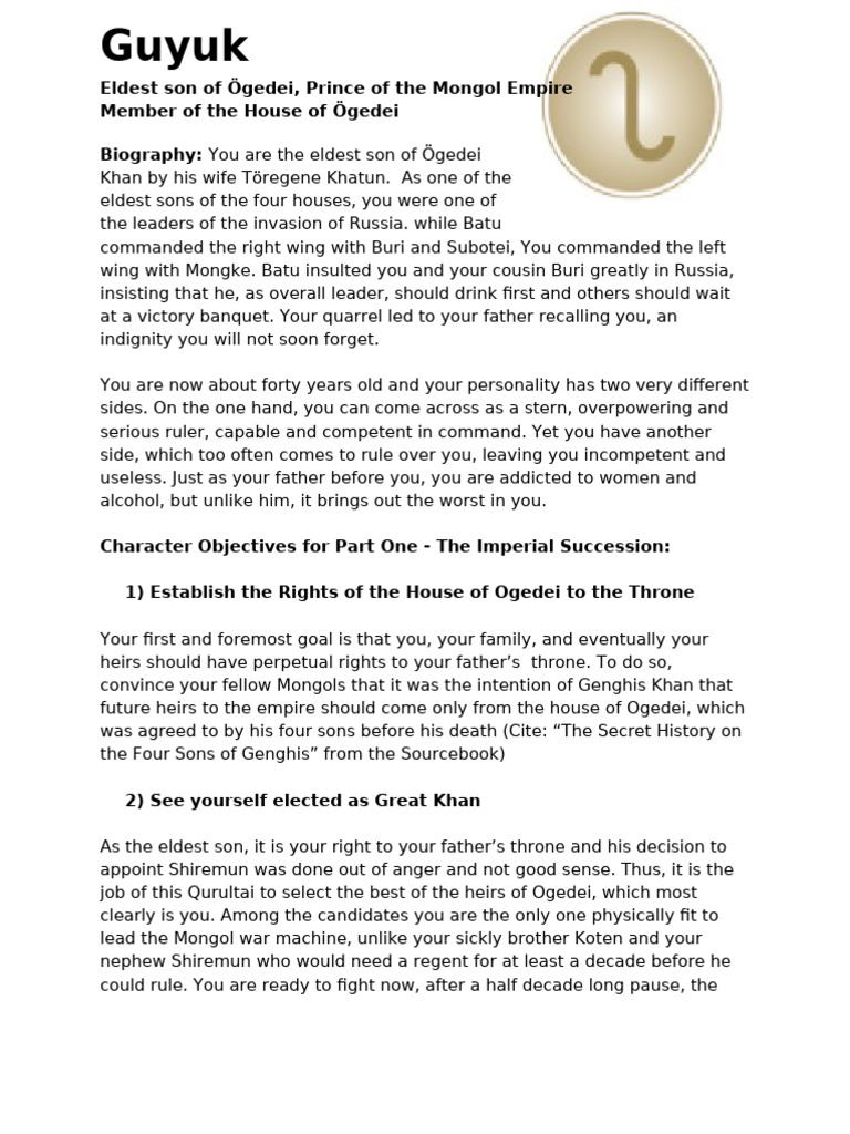 Character Sheet - Guyuk | PDF