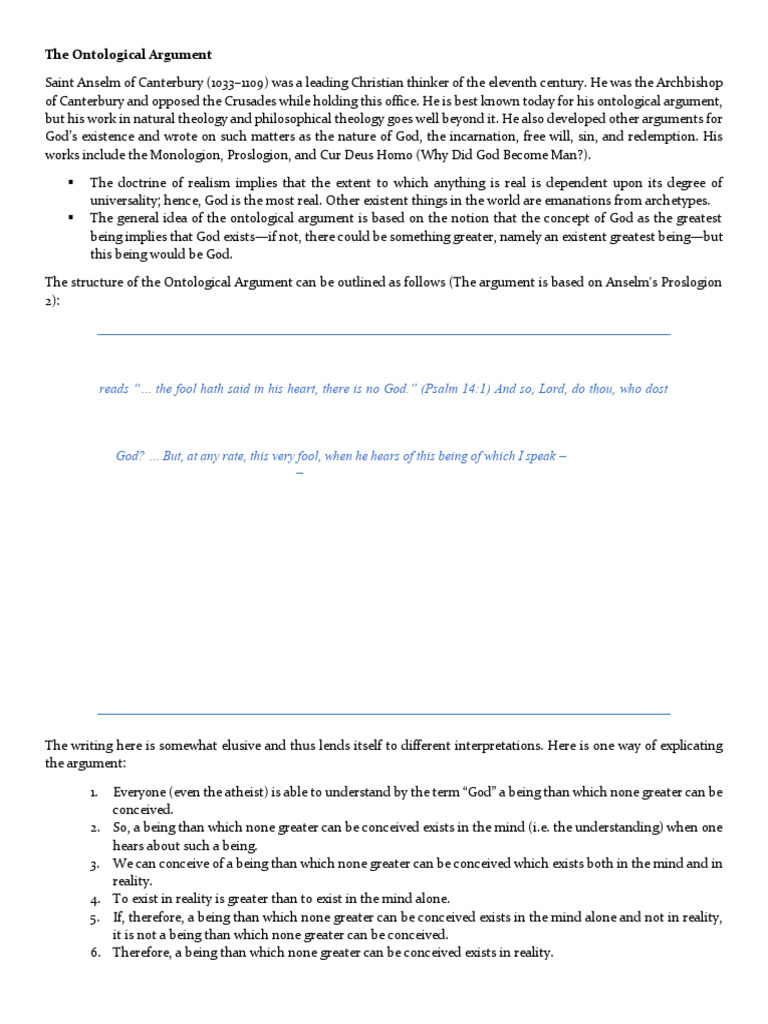 Ontological Argument (Anselm) | PDF | God | Philosophy