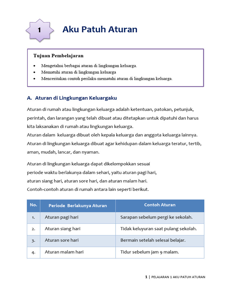 Pelajaran 1 - Aku Patuh Aturan (Pendidikan Pancasila Kelas II SD) | PDF