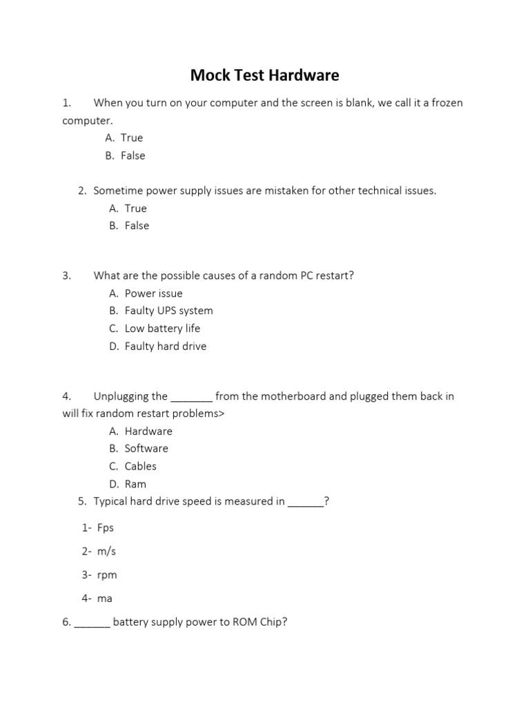 Mock Test Hardware | PDF