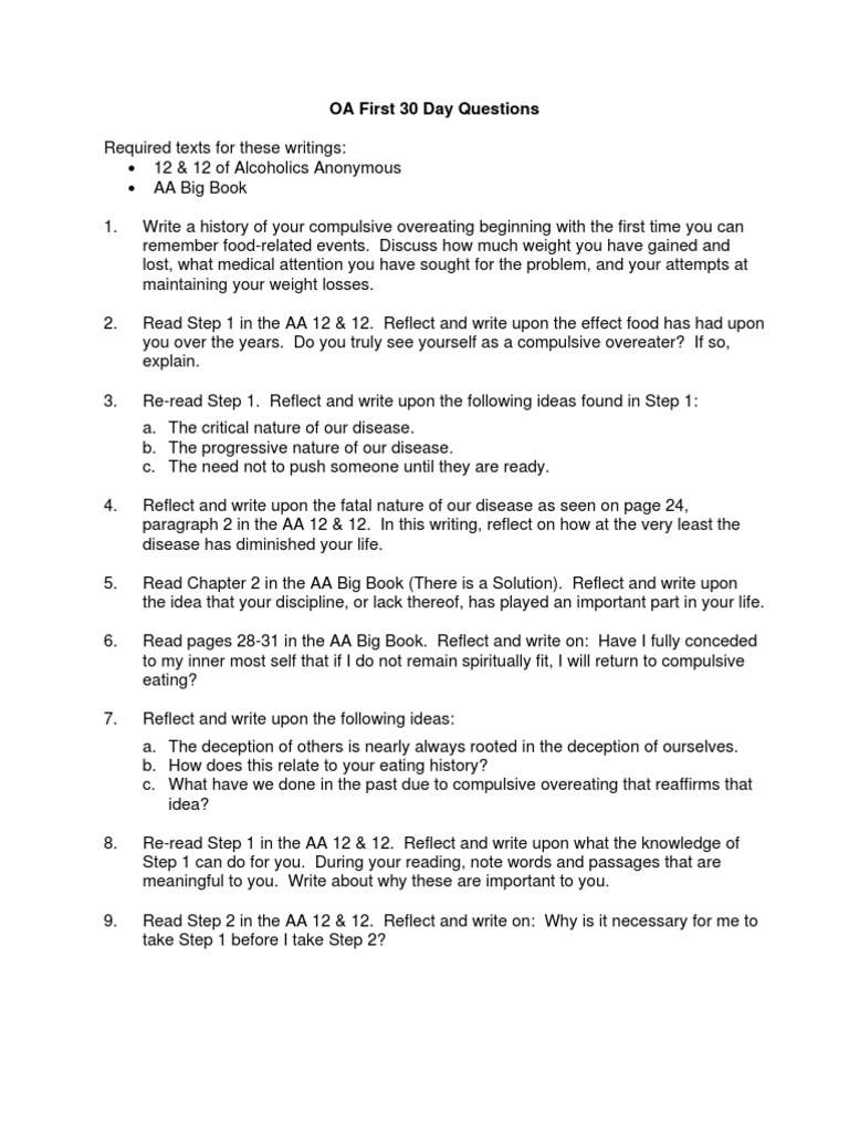First 30 Day Questions(1) | The Big Book (Alcoholics Anonymous ...