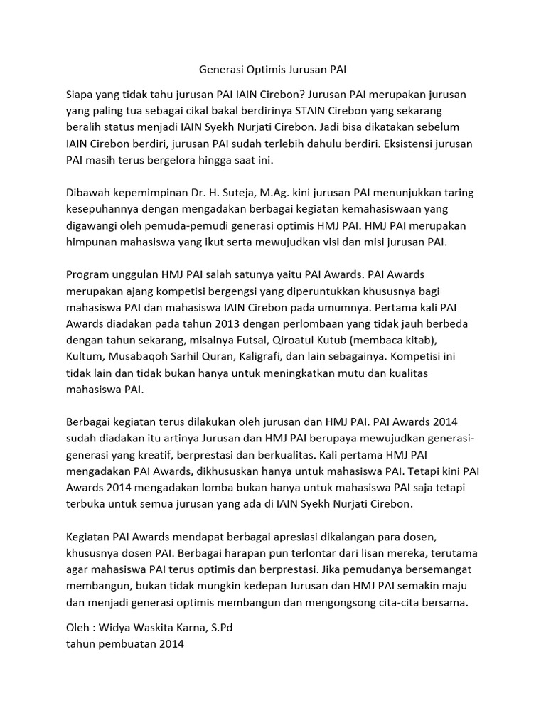 Generasi Optimis Jurusan PAI | PDF