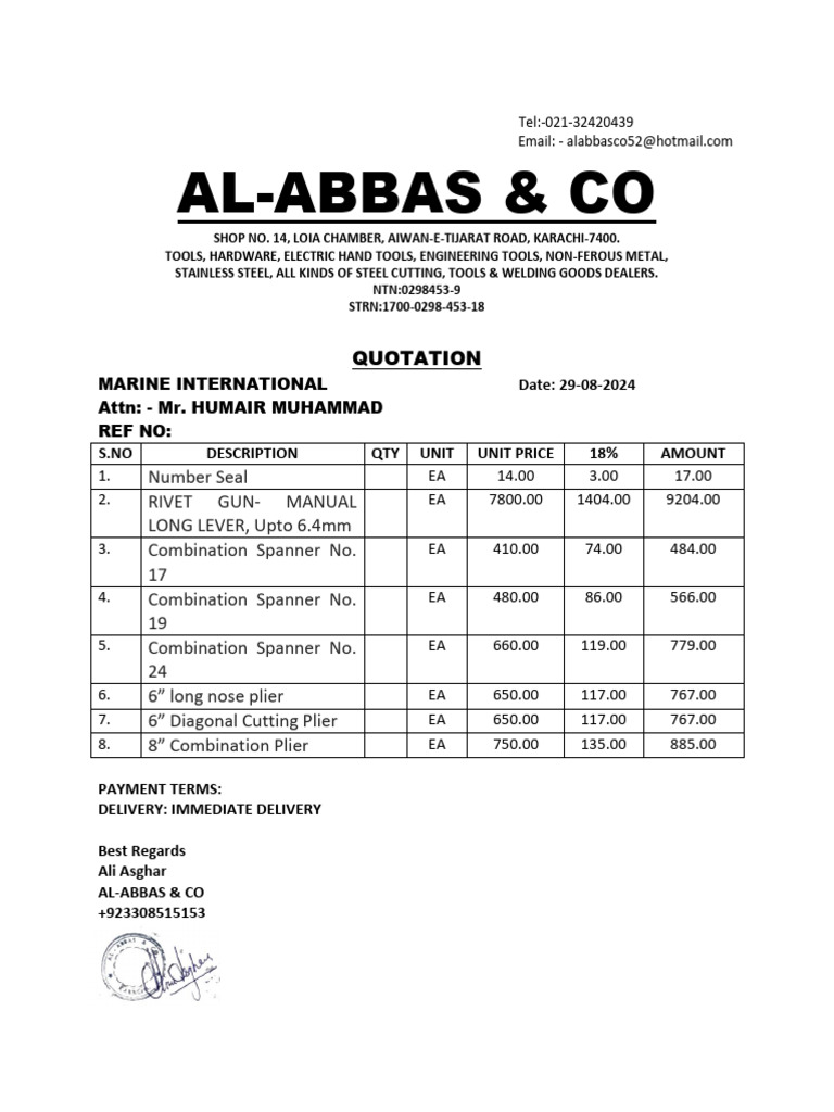 Quotation Number Seal Mix Tools | PDF