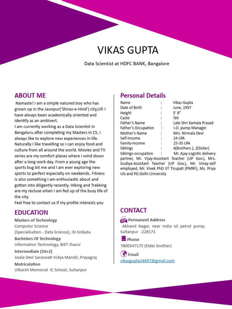 Marriage Biodata Vikas | PDF