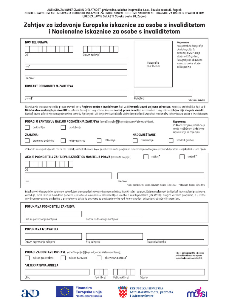 Zahtjev Za Izdavanje Europske Iskaznice Za OSI I Nacionalne Iskaznice Za OSI 1 | PDF