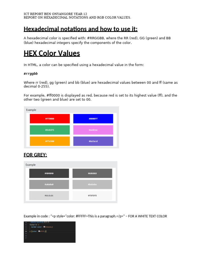Hexadecimal Notations and How To Use It | PDF