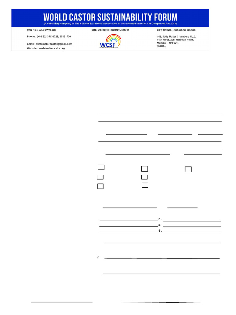 WCSF Membership Form 2024-25 | PDF