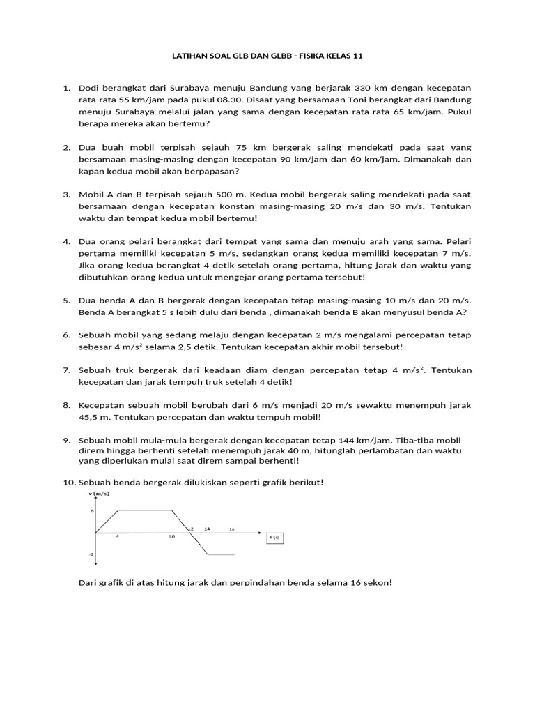 Latihan Soal GLB Dan GLBB Kelas 11 | PDF