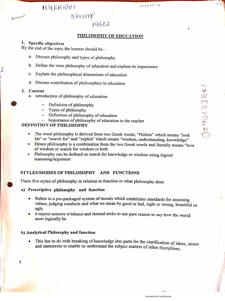 Philosophy of Educ Notes | PDF