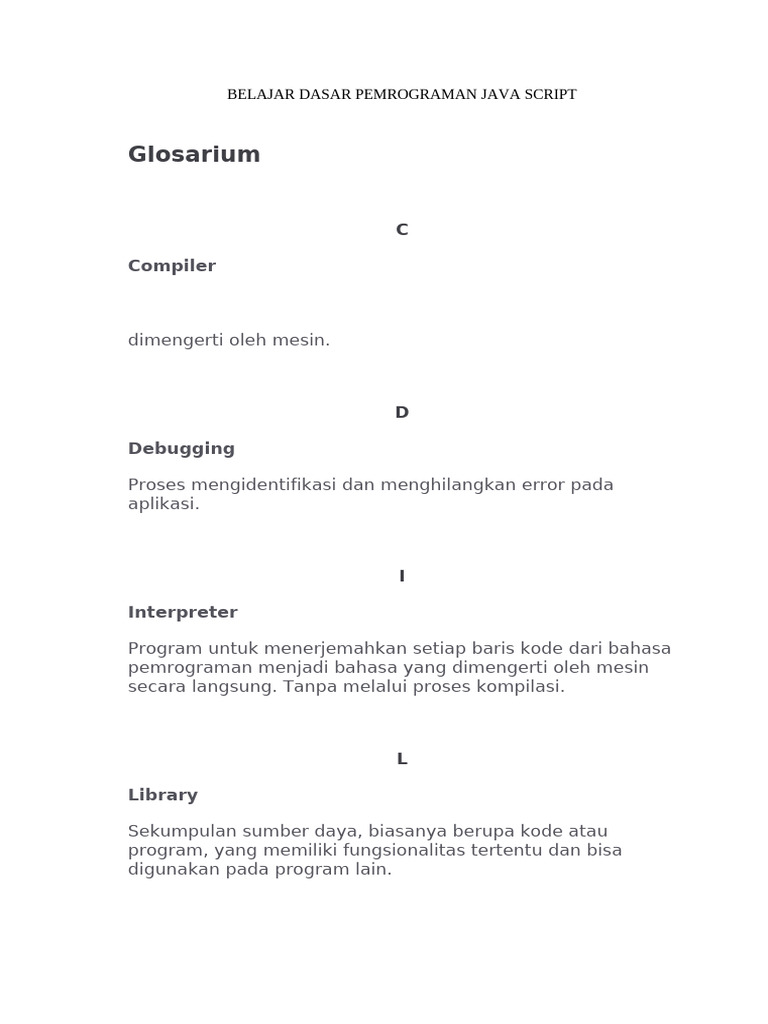 Belajar Dasar Pemrograman Java Script | PDF