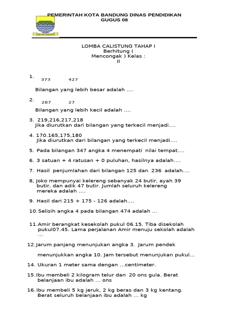 Soal Calistung Kls II SD | PDF