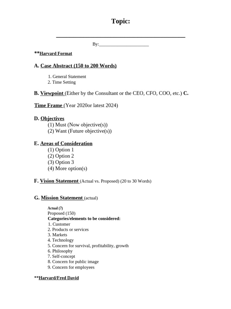 Harvard - Fred David Case Study Format Template - PA IND | PDF | Swot ...