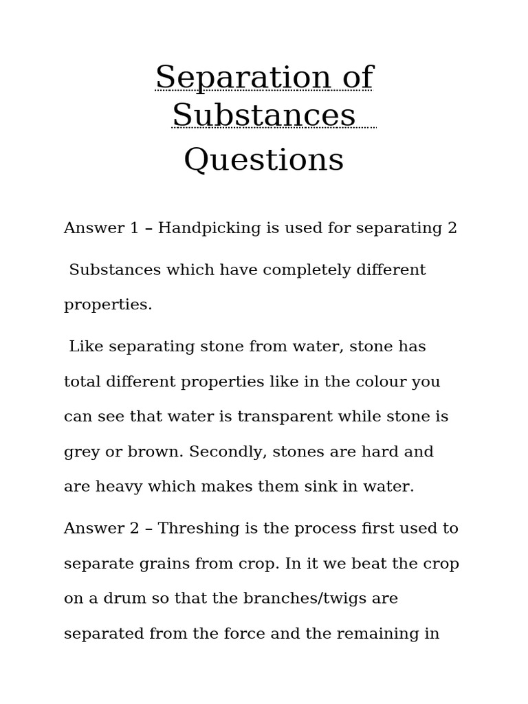Separation of Substances (Worksheet) (Complete) | PDF