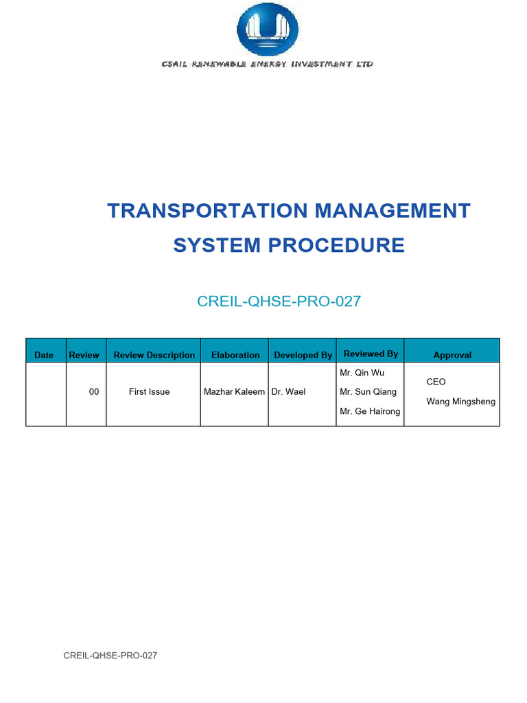 Transportation Management System Procedure | PDF | Driving | Seat Belt