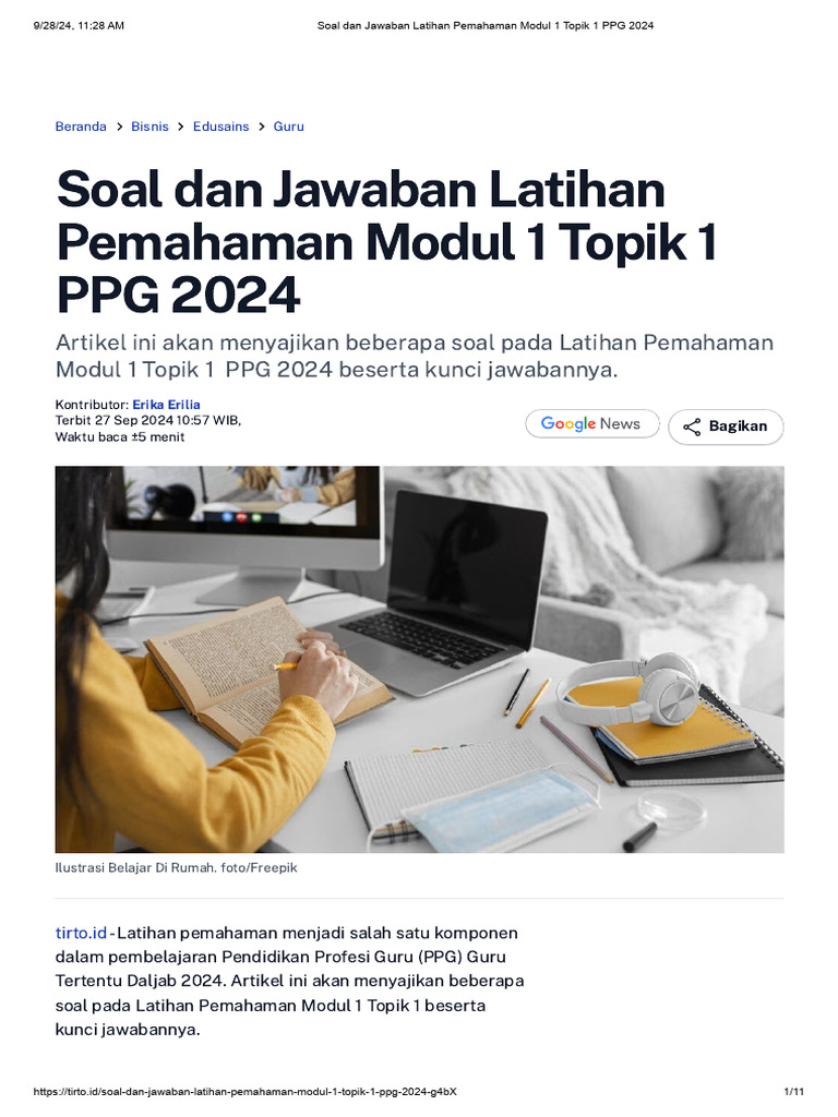 Soal Dan Jawaban Latihan Pemahaman Modul 1 Topik 1 PPG 2024 | PDF
