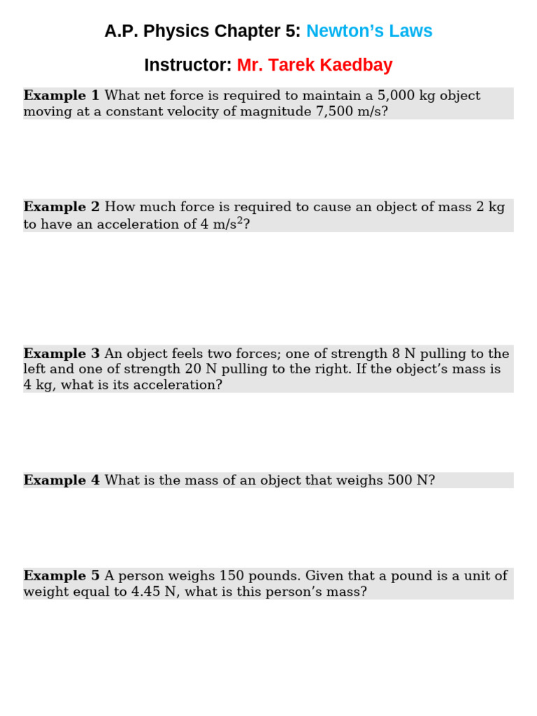 A.P. Physics Chapter 5 - Newton's Laws | PDF | Force | Friction