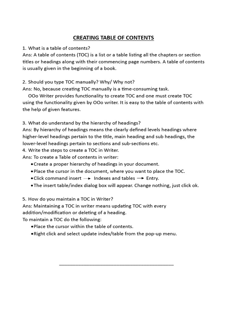 Creating Table of Contents | PDF