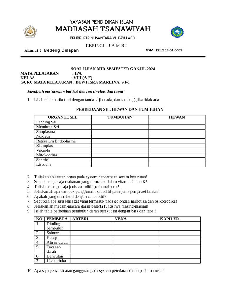 Soal Mid IPA Kelas 8 | PDF