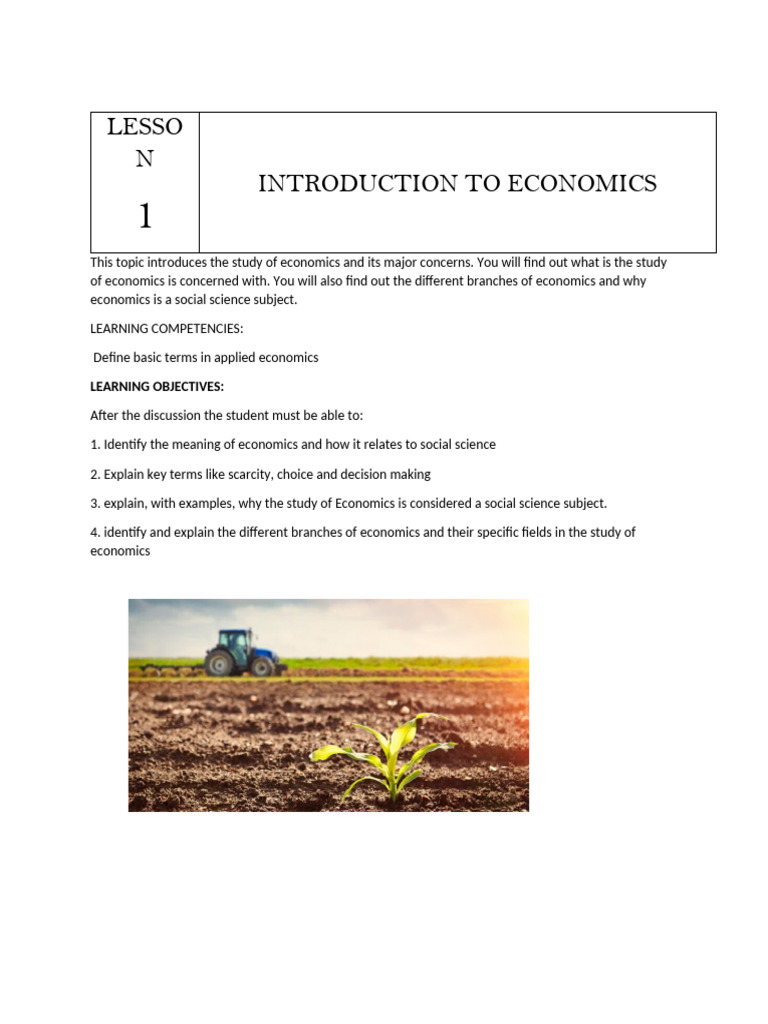 LESSON 1 - Introduction To Economics | PDF
