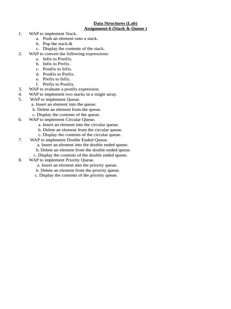 Assignment 6 Stack Queue | PDF Assignment 6 Stack Queue | PDF