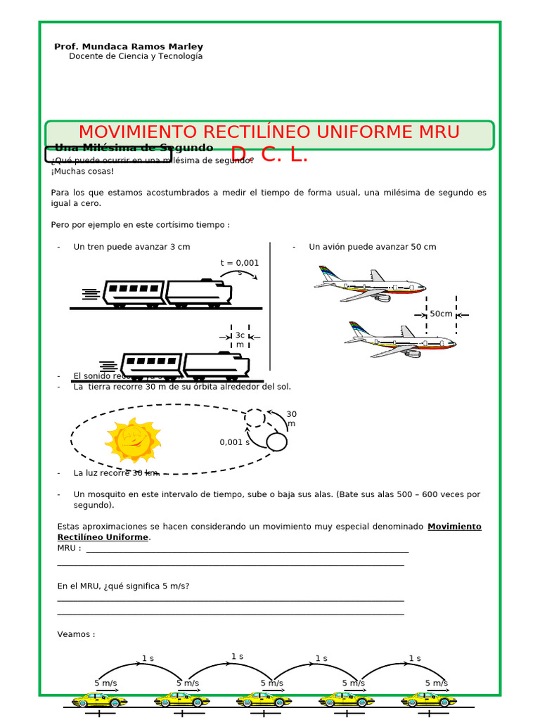 Ejercicios de MRU para Tercer Grado de Secundaria | PDF