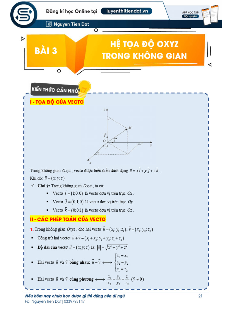 3. Hệ tọa độ Oxyz trong không gian | PDF