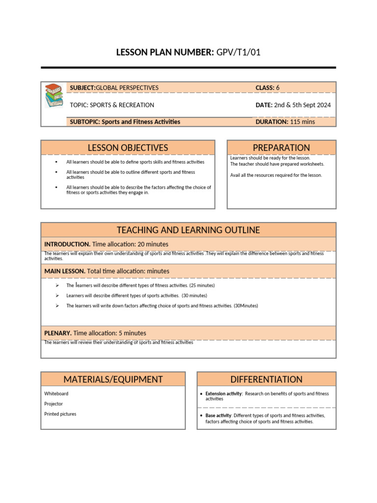 Year 6 GPV WK 1 Lesson Plan | PDF