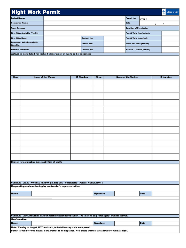 Night Work Permit | PDF