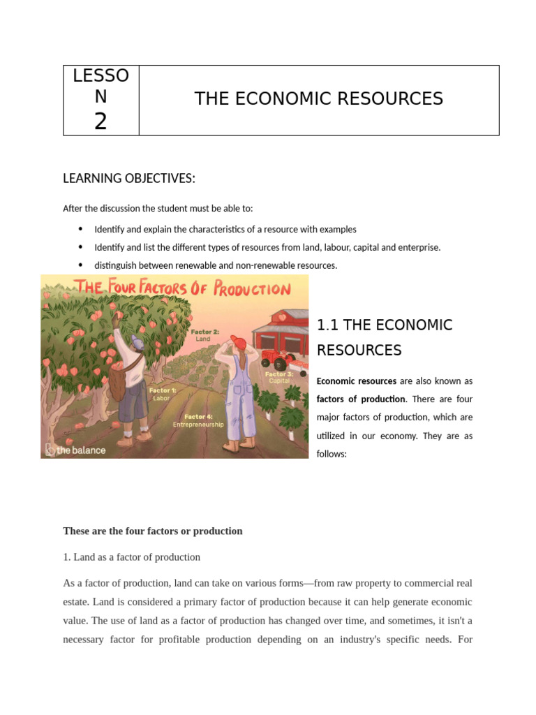 Lesson 2 - Economic Resources | PDF