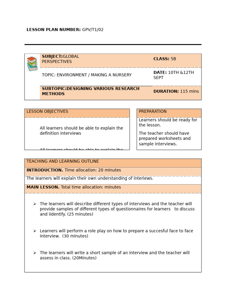 GPV Year 5 Lesson Plan Week 2 | PDF