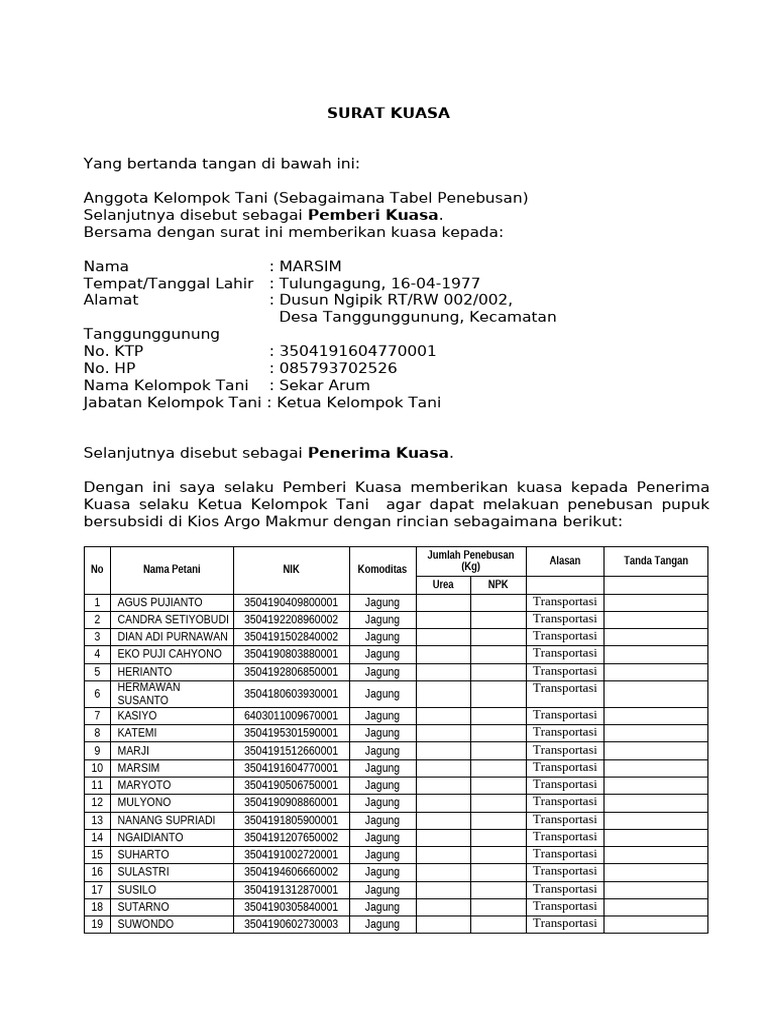 Surat Kuasa Sekar Arum | PDF