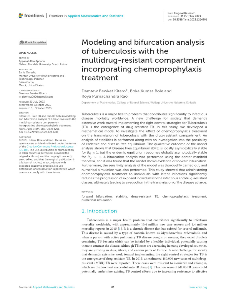 Modeling and Bifurcation Analysis of Tuberculosis | PDF