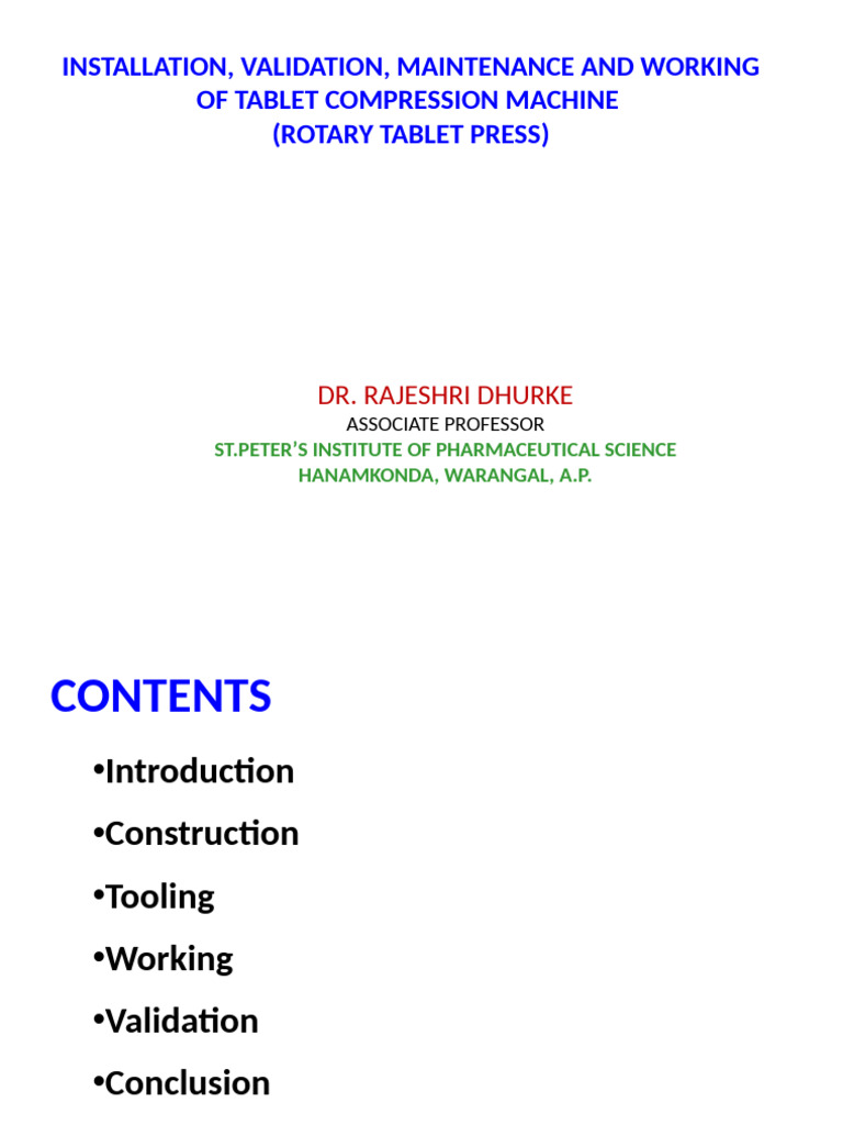 1-Validation and Working of Tablet Compression Machine | PDF