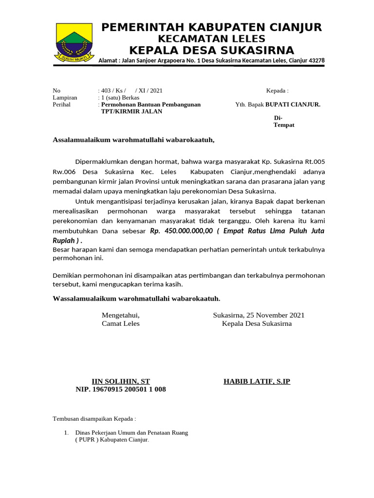 Proposal Permohonan Pembangunan TPT Atau Kirmir Jalan | PDF