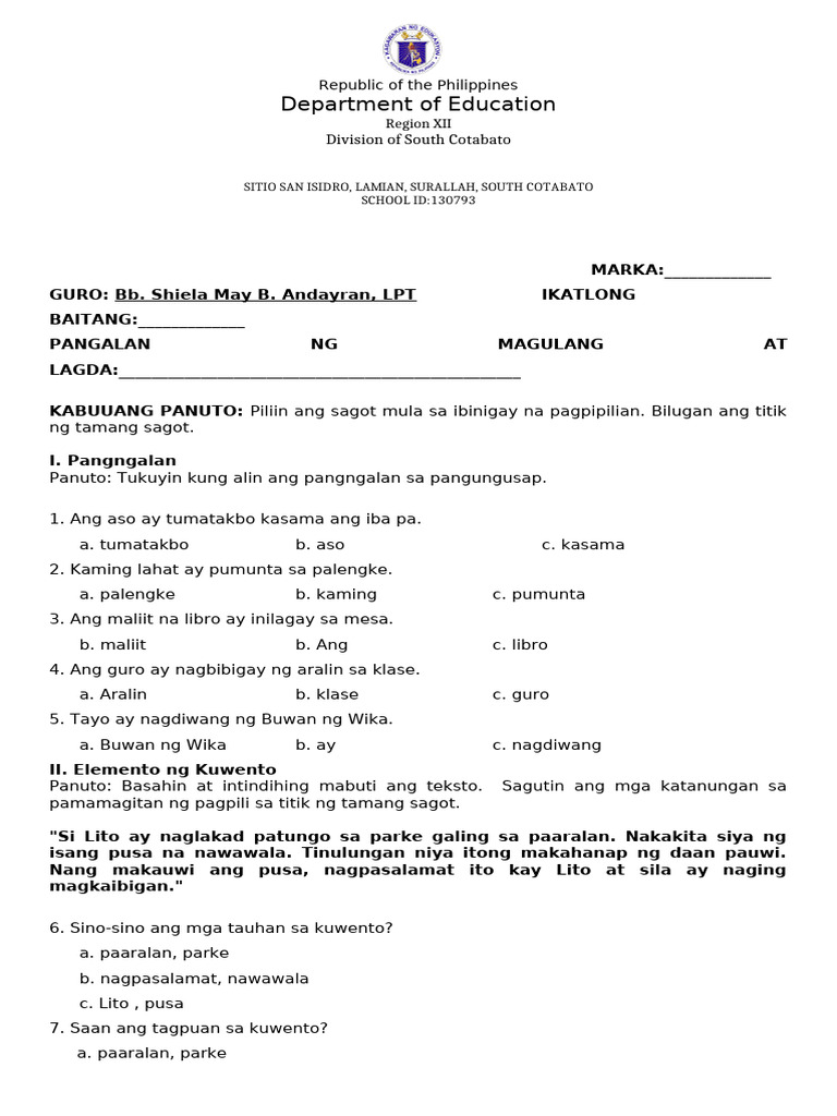 Filipino 3 First Quarter Exam | PDF | Languages Of Southeast Asia ...
