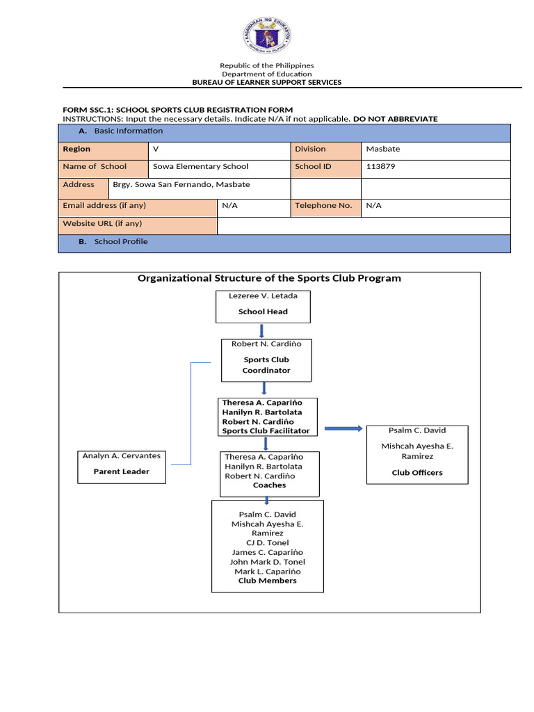 FORM-SSC.1 - SOWA ES School-Sports-Club-Registration-Form-v1 | PDF