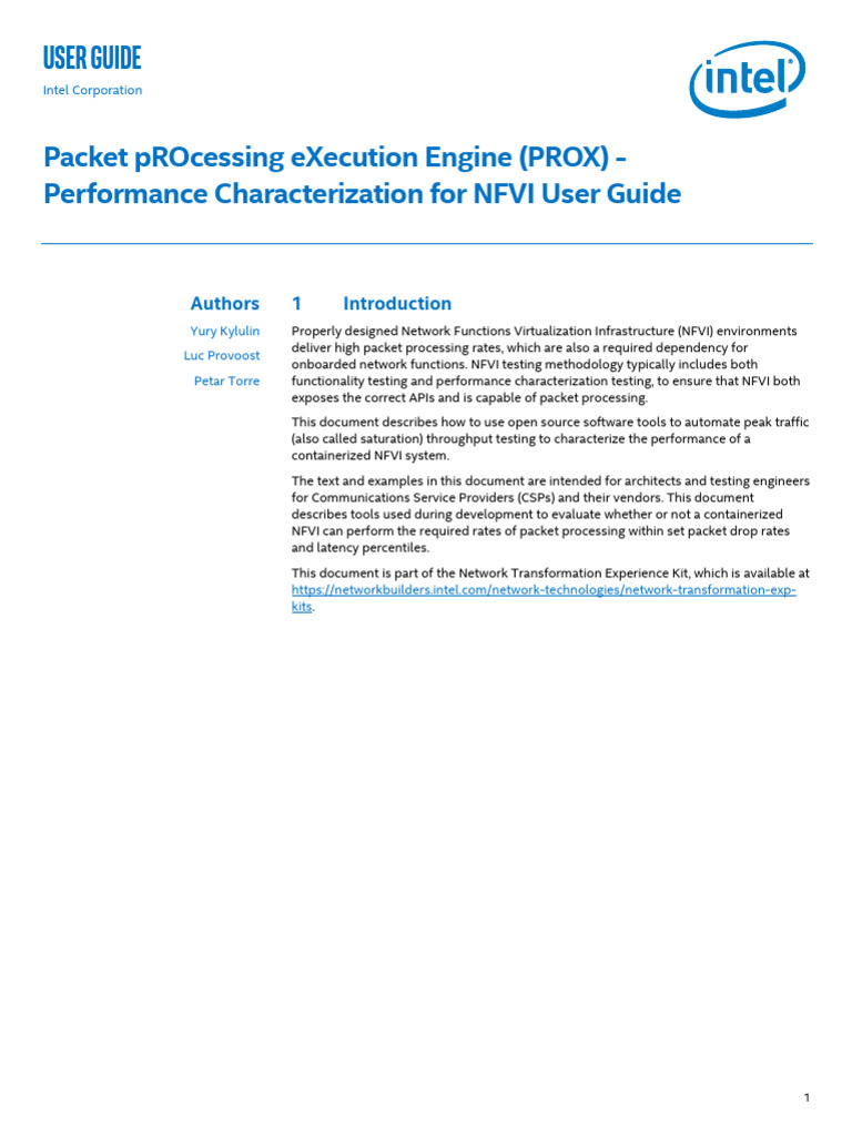 Packet pROcessing Execution Engine (PROX) - Performance Characterization For NFVI User Guide ...