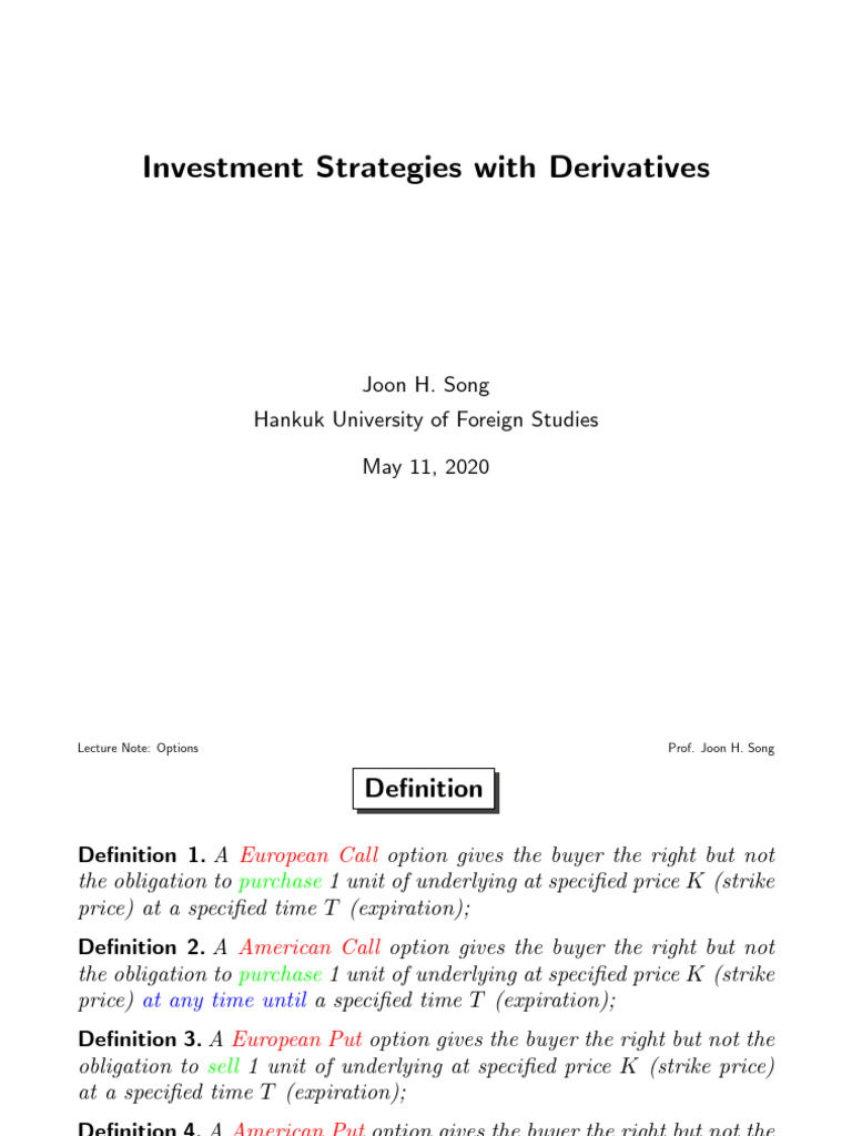 (Handout) Investment Strategies | PDF | Option (Finance) | Put Option