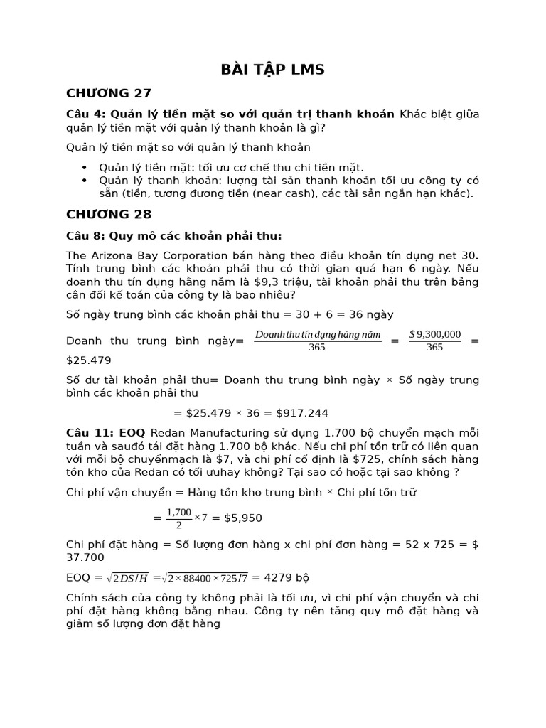 BÀI TẬP LMS | PDF