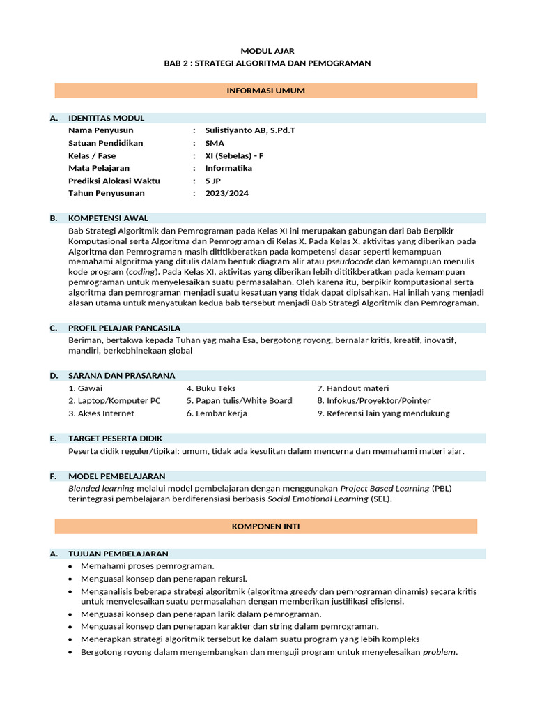 Informatika Bab 2 - Strategi Algoritma Dan Pemograman - Edit | PDF
