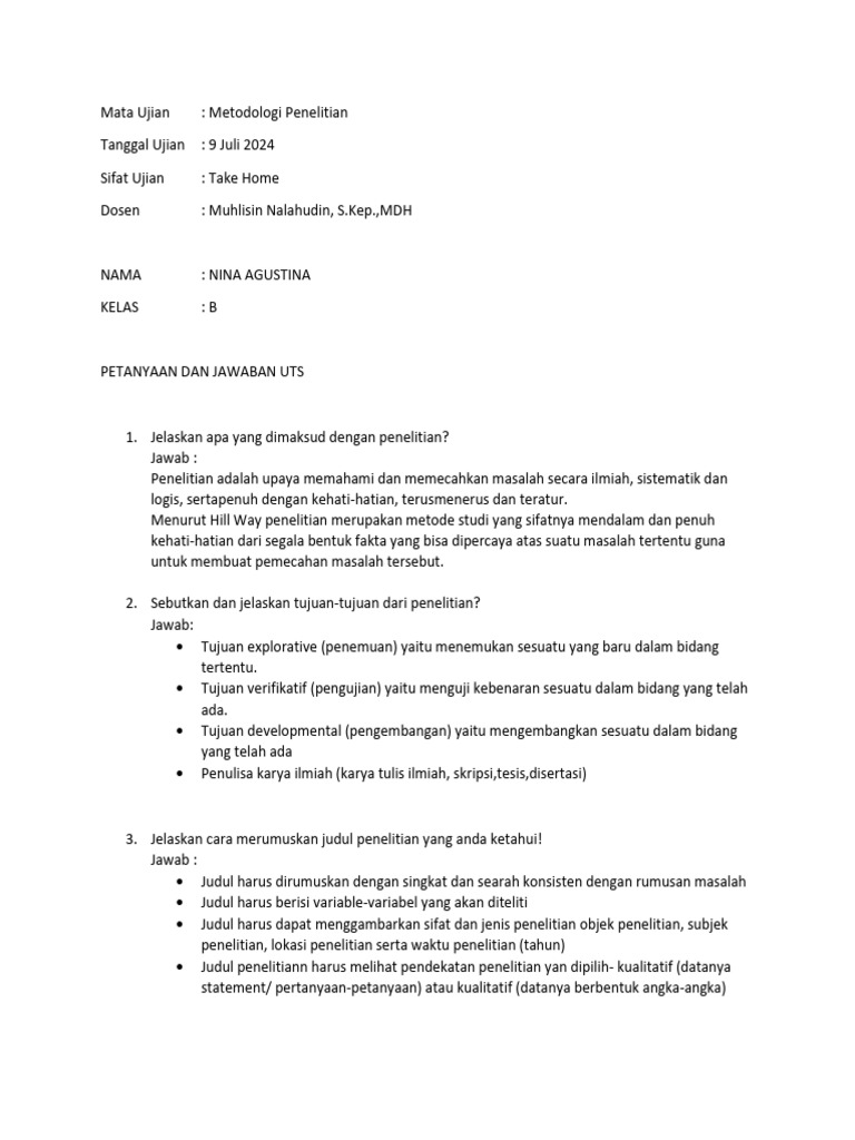 Nina Agustina - Uts Metlit | PDF