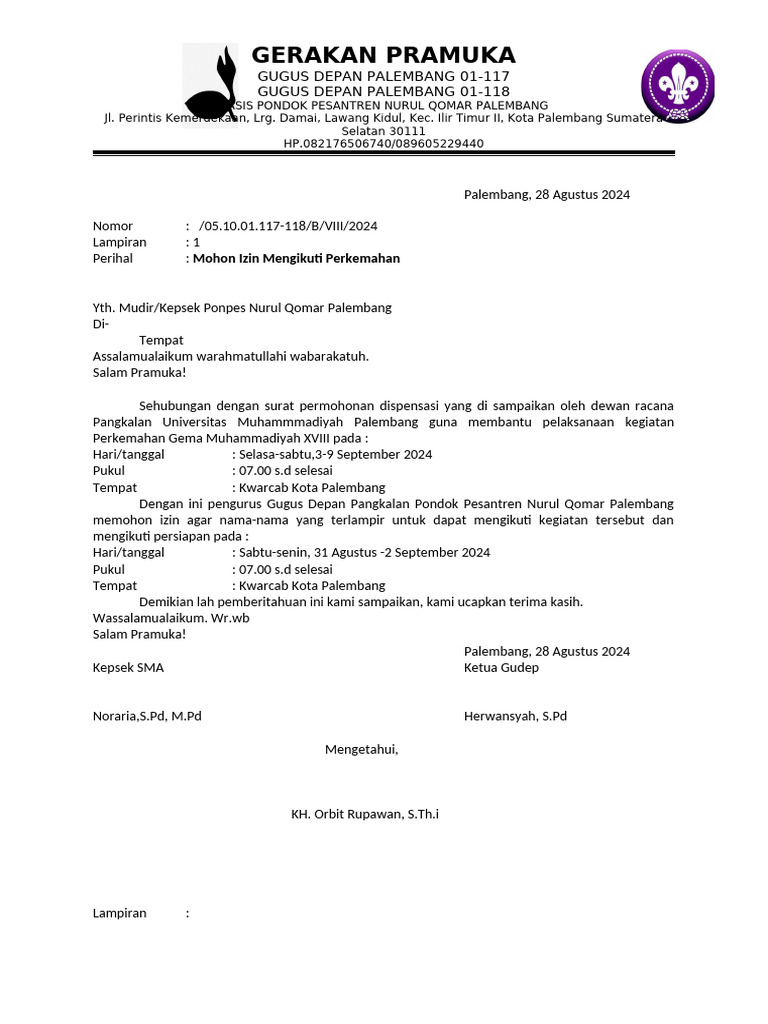 Surat Izin Mengikuti PGM | PDF