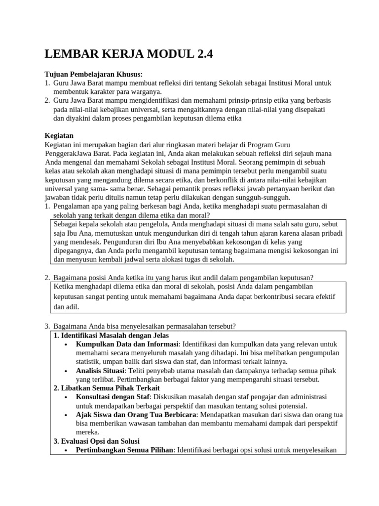 Lembar Kerja Modul 2.4 - Nilai Kebajikan - 389 - Hanifah Gunawan - Sman 1 Ciwidey - CGP Jabar | PDF