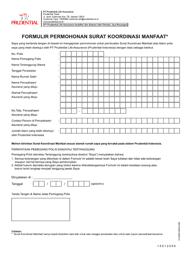 Formulir Permohonan Surat Koordinasi Manfaat | PDF